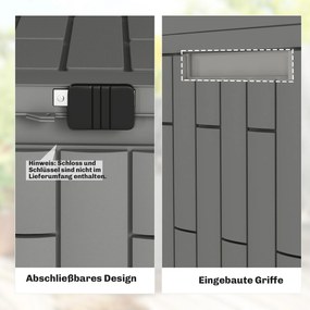 Zahradní box 379 litrů Vodotěsný uzamykatelný box odolný proti UV záření Dřevěný box na zahradní polštáře 122,5x56x62cm Šedý