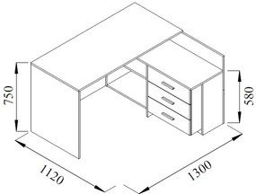Rohový psací stůl Alex, dub artisan/bílý