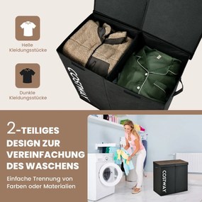 Costway 115 L 2 přihrádky koš na prádlo z netkané textilie s víkem a držadly