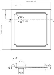 Mexen SLIM - Čtvercová sprchová vanička 80x80x5cm + zlatý sifon, bílá, 40108080G