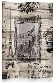 Ozdobný paraván, Bonjour Paris - 110x170 cm, třídílný, klasický paraván