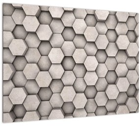 Skleněný obraz - Hexagony v betonovém designu (70x50 cm)