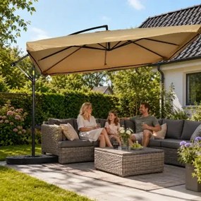 Houpací slunečník Outsunny s moskytiérou, včetně ruční kličky, ventilační otvor, 295 cm x 260 cm, béžová + černá