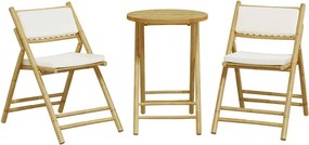 3dílný skládací bistro set s krémově bílými poduškami bambus 3208939