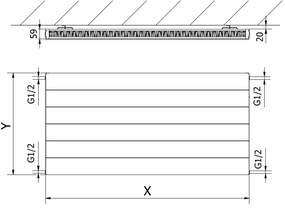 Mexen CL11 Line, panelový radiátor 600 x 1800 mm, boční připojení, 1410 W, černá, W411L-060-180-70