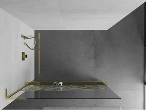 Mexen Kioto+ L, sprchová zástěna Walk-In s poličkou a věšákem 80 x 200 cm, 8mm čiré sklo bílý vzor, ​​zlatý lesklý profil, 800-080-123-50-85