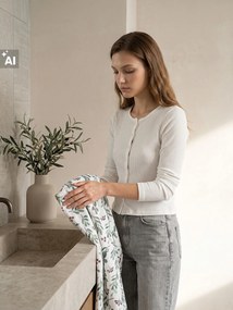 Sinsay - Bavlněný ručník se vzorem větviček a ovoce - zelená