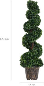 Umělý spirálový buxus Outsunny (Ø32cm x 120cm), Zelená dekorace pro interiér a exteriér, vč. květináče