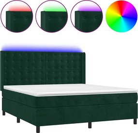 Box spring postel s matrací a LED tmavě zelená 160x200 cm samet 3139814
