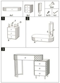 Designový toaletní stolek s taburetkou Pembroke růžový