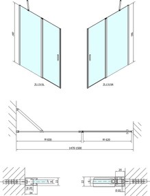 Polysan, ZOOM LINE sprchové dveře 1500mm, čiré sklo, ZL1315