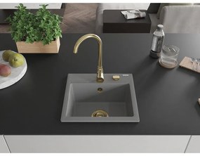 Mexen Milo, granitový dřez 435x410x171 mm, 1-komorový, šedá se zlatým sifonem, 6505441000-71-G