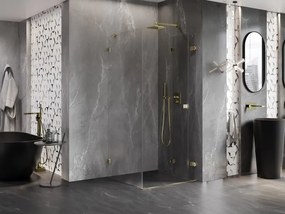 Mexen Lunar-F, sklápěcí sprchový kout pravý 80 x 80 cm, 8mm čiré sklo, zlatý profil, 836-080-080-50-00-P