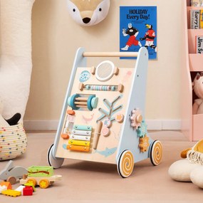 Costway Dřevěné chodítko na tlačení a tahání Montessori dětské chodítko