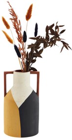 MADAM STOLTZ Dekorativní váza Terracotta Handles 25cm, žlutá barva, šedá barva, hnědá barva, keramika