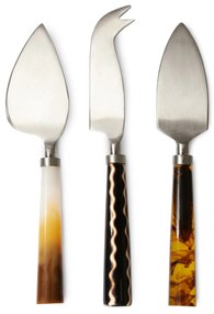 HK living Set nerezových nožů na sýr Havana - 3 ks, hnědá barva, kov, pryskyřice
