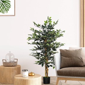Umělý fikus HOMCOM s kmeny 130 cm s květináči a 702 realistickými listy pro domácí dekoraci obývacího pokoje a ložnice Ø15x130 cm Zelený