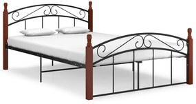 Rám postele černý kov a masivní dubové dřevo 140 x 200 cm,  324921 HangarStore.cz