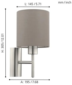 Eglo 94925 - Nástěnné svítidlo PASTERI 1xE27/60W/230V taupe