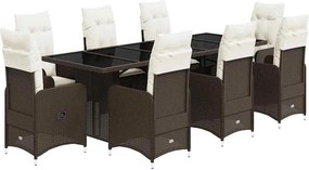 9dílný zahradní bistro set s poduškami hnědý polyratan 3277283