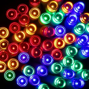 LED světelný řetěz - 10,5m, 100LED, 8 funkcí, 3xAA, IP44, multicolor