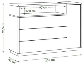 Komoda se zásuvkou FRED bílá/šedá