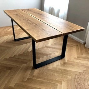 KULHÁNEK Designový stůl ze 2 ks fošen Velikost desky: 150x80 cm, Odstín podnože: černá s jemnou strukturou - JS RAL 9005