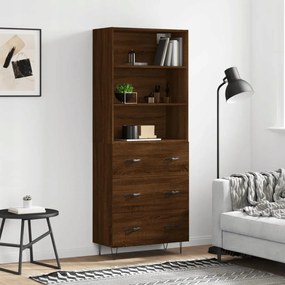 Skříň Highboard Černá 69,5 X 34 X 180 Cm Kompozitní Dřevo Hnědý dub 3 zás