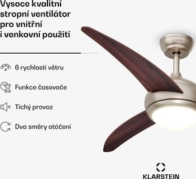Klarstein El Paso stropní ventilátor se světlem | 132 cm | 35 W | Tichý provoz | Dřevo
