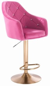 LuxuryForm Barová židle ROMA VELUR na zlatém talíři - růžová