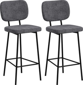 HOMCOM Sada 2 barových stoliček s opěrkou nohou a potahem z lněné látky, rozměry 41Š x 46H x 90V cm, šedá