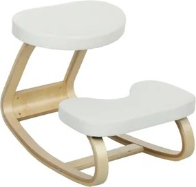 HOMCOM kolenní sedadlo, ergonomická houpací židle z dřeva, kolenní sedadlo pro home office, v krémové barvě