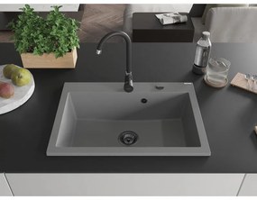 Mexen Elix, 1korový granitový dřez 700 x 500 mm, šedá, černý sifon, 6526701005-71-B