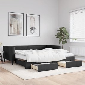 Válenda s přistýlkou a zásuvkami černá 100 x 200 cm textil 3196639