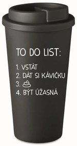 TO DO LIST:  BÝT ÚŽASNÁ - černý termohrnek 475 ml