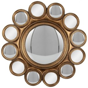 Zlaté kulaté nástěnné vypouklé zrcadlo květ Lallo – Ø 45*2/ Ø19/ Ø6 cm