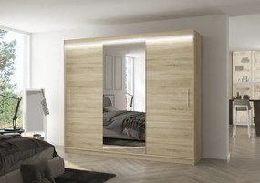 Posuvná skříň se zrcadlem a LED osvětlením DENIS 250 sonoma