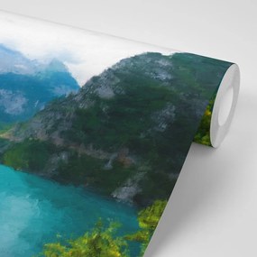 Samolepící tapeta malované horské jezero