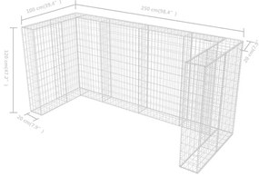 vidaXL Marketos Gabionová zástěna pro 3 popelnice ocelová 250 x 100 x 120 cm