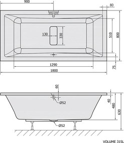 Polysan Polysan, MARLENE obdélníková vana 180x80x48cm, bílá, 72034
