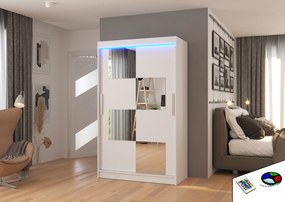 ADRK Furniture Posuvná skříň se zrcadlem a LED osvětlením LUGANO 120 SW-LUG-W-120+L-V026