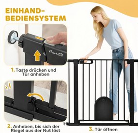 PawHut Zabezpečovací brána pro domácí mazlíčky 75-103 cm pro schody a dveře s 2 prodlouženími, automatickým zámkem a dvojitým zámkovým systémem, černá