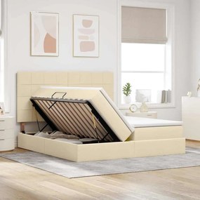 Postel s úložným prostorem s čelo Krémová 200 x 200 cm Textil 3372207