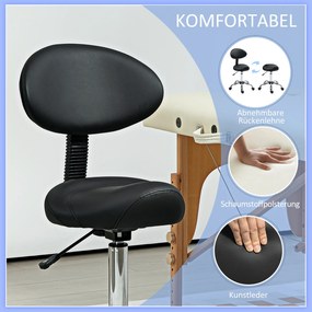 HOMCOM Otočný Stolek s Kolečky a Odnímatelným Opěradlem, Pracovní Stolek s Nastavitelnou Výškou 83-98 cm, Čalouněný Sedák z Umělé Kůže Černý
