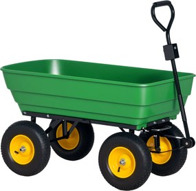 Outsunny Sklopný zahradní vozík, objem 125 L, nosnost 200 kg, přepravní vozík plážový s ocelovým rámem a 4 pneumatickými koly v tmavě zelené barvě | A