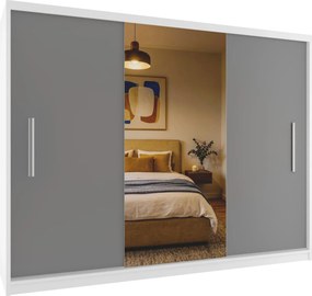 Šatní skříň s posuvnými dveřmi 232 cm se zrcadlem šedá matná  MES PRIMO SZP4/2/1W/2SR1L/0/AL