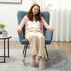 HOMCOM houpací křeslo – berberský fleece, polstrované sedadlo s dřevěnými kluzáky a opěrkami, relaxační křeslo do obýváku či ložnice, nosnost 120 kg,…