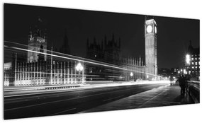 Černobílý obraz Londýna - Big ben (100x40cm)