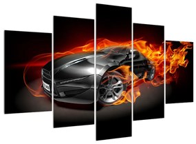 Obraz auta v ohni (150x105 cm)