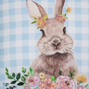 Modrý károvaný polštář s králíčkem Rabbio - 45*45*15cm